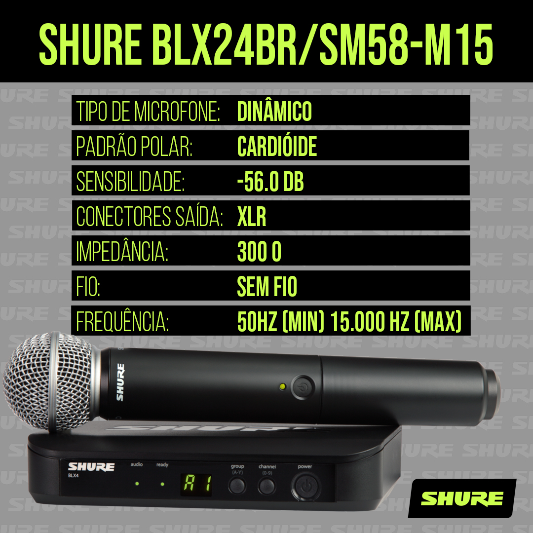 MICROFONE SHURE SEM FIO BLX24BR/SM58 UHF| FUJISOM