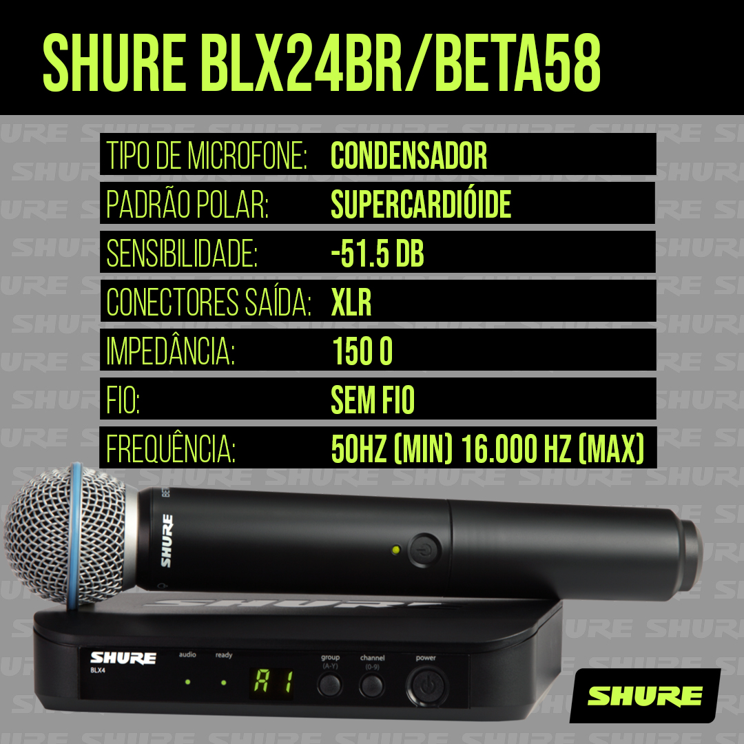 MICROFONE SHURE SEM FIO BLX24BR/BETA58 UHF| FUJISOM