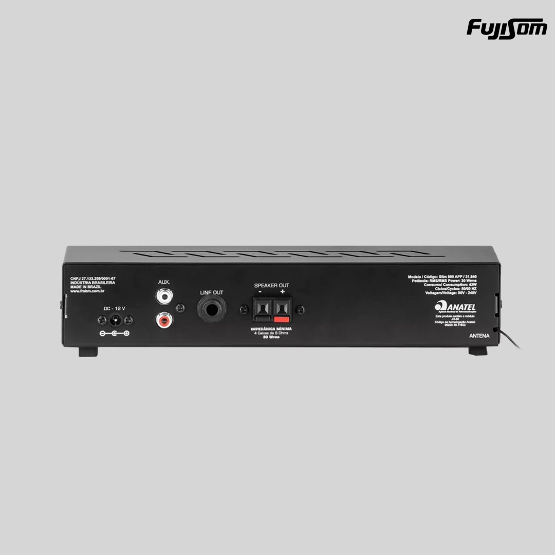 AMPLIFICADOR RECEIVER FRAHM SLIM 800APP 8OHMS USB/FM/BL 30W | FUJISOM